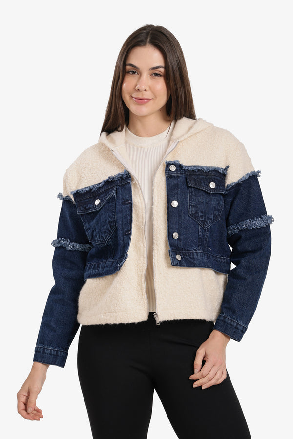 Denim-Panel Wool Jacket – Clue Wear