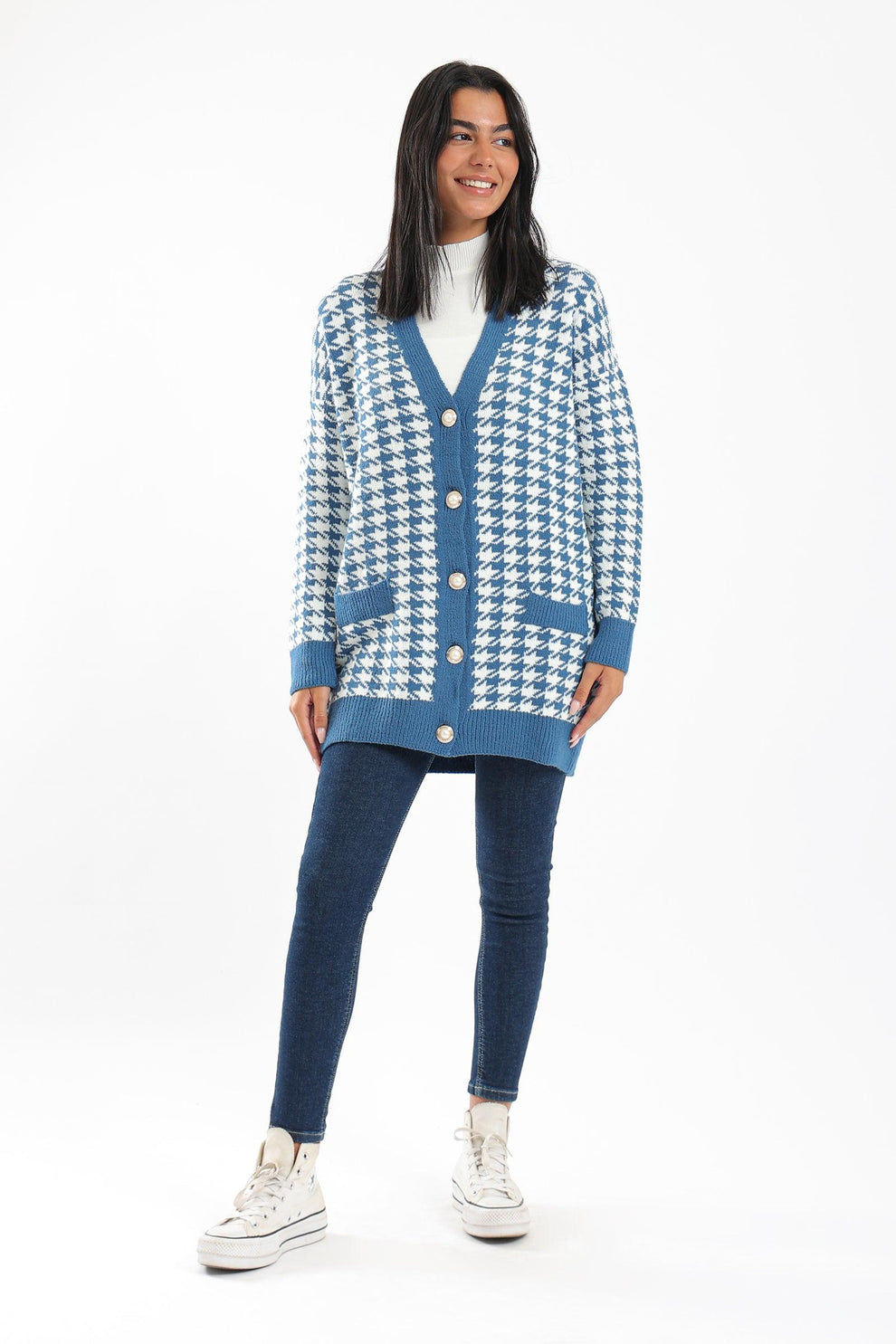 Knitted Houndstooth Pattern Cardigan – Clue Wear