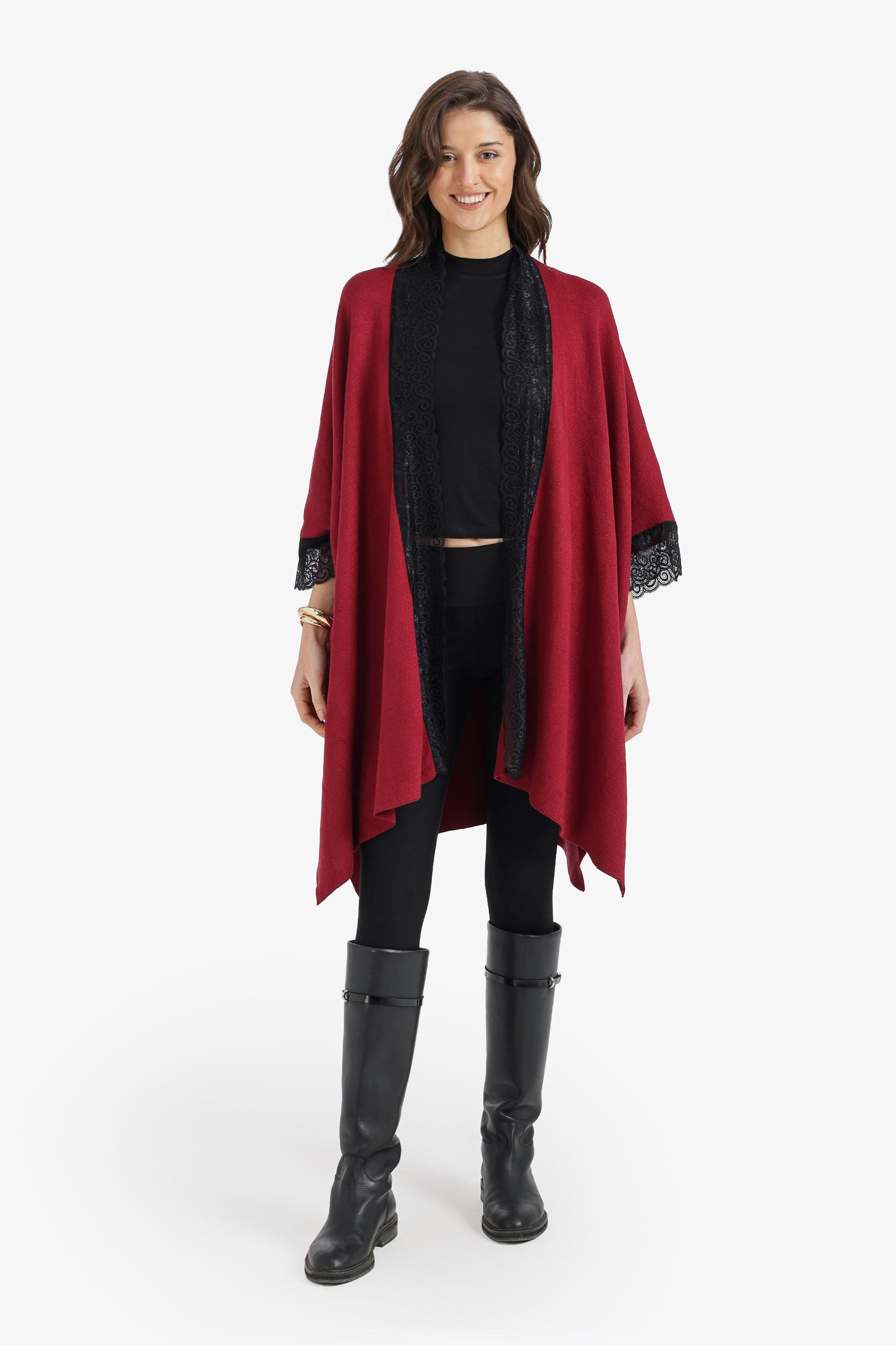 Asymmetric Lace Trim Poncho – Clue Wear